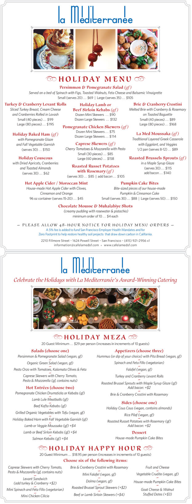 Holiday Menu | La Mediterranee